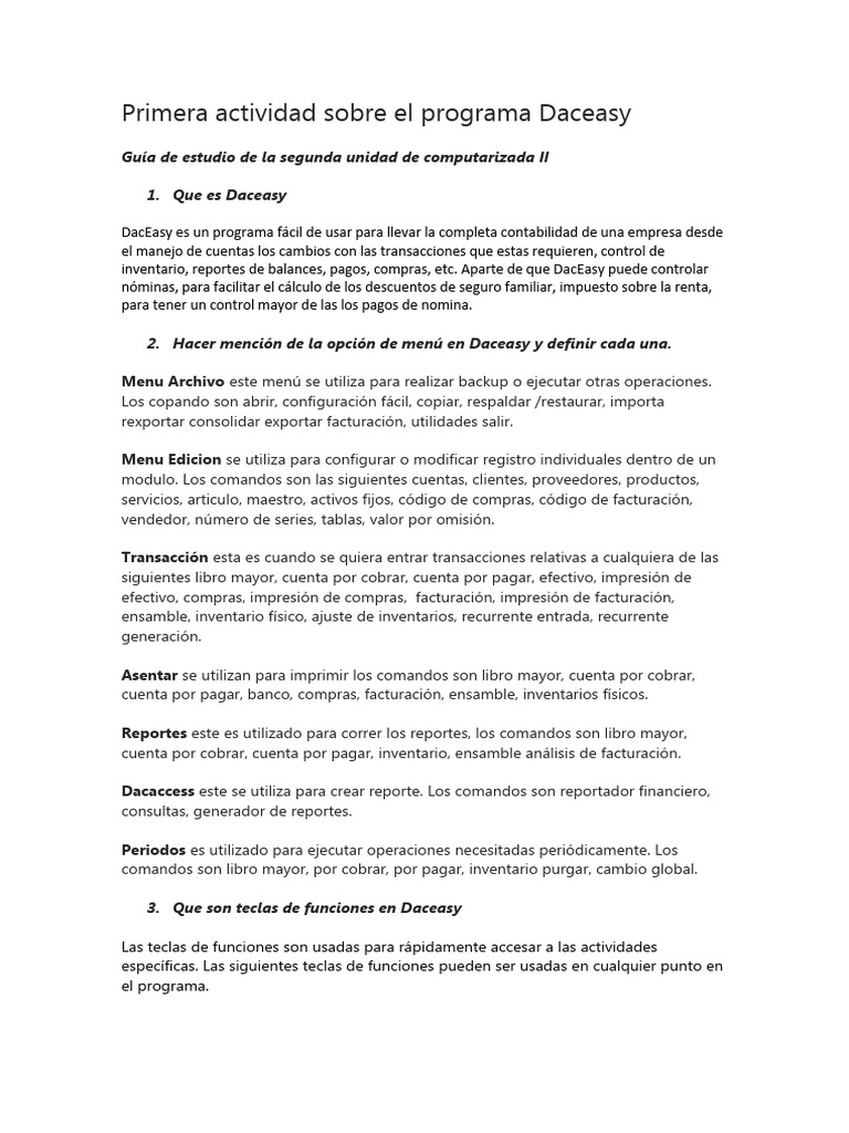 Primera Actividad Sobre El Programa Daceasy | PDF | Informática