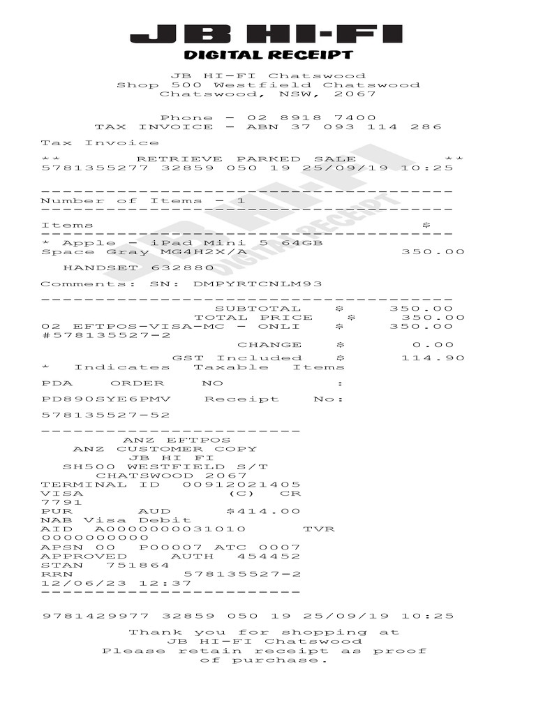 JBHiFi Receipt 3q59pv | PDF