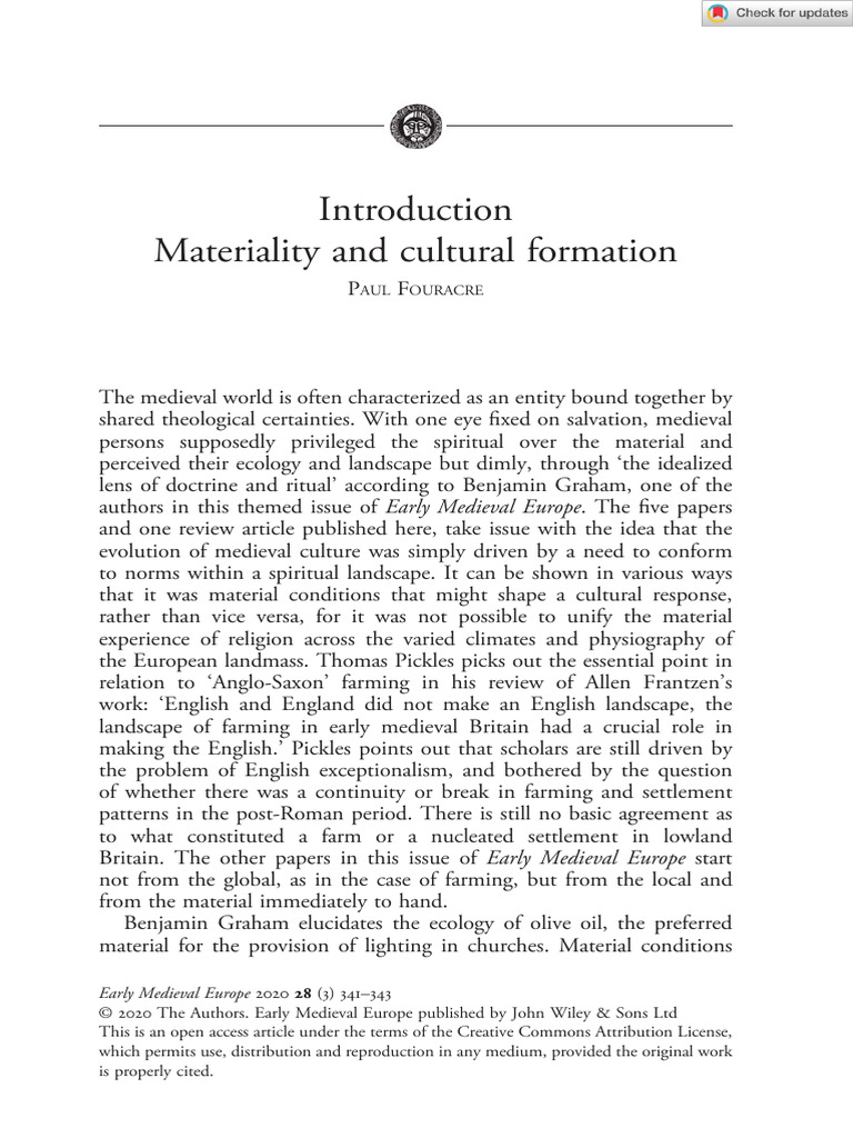 Early Medieval Europe - 2020 - Fouracre - Materiality and Cultural ...