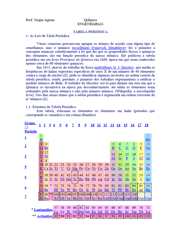 Tabela Periódica | Download grátis PDF | Tabela periódica | Elementos ...