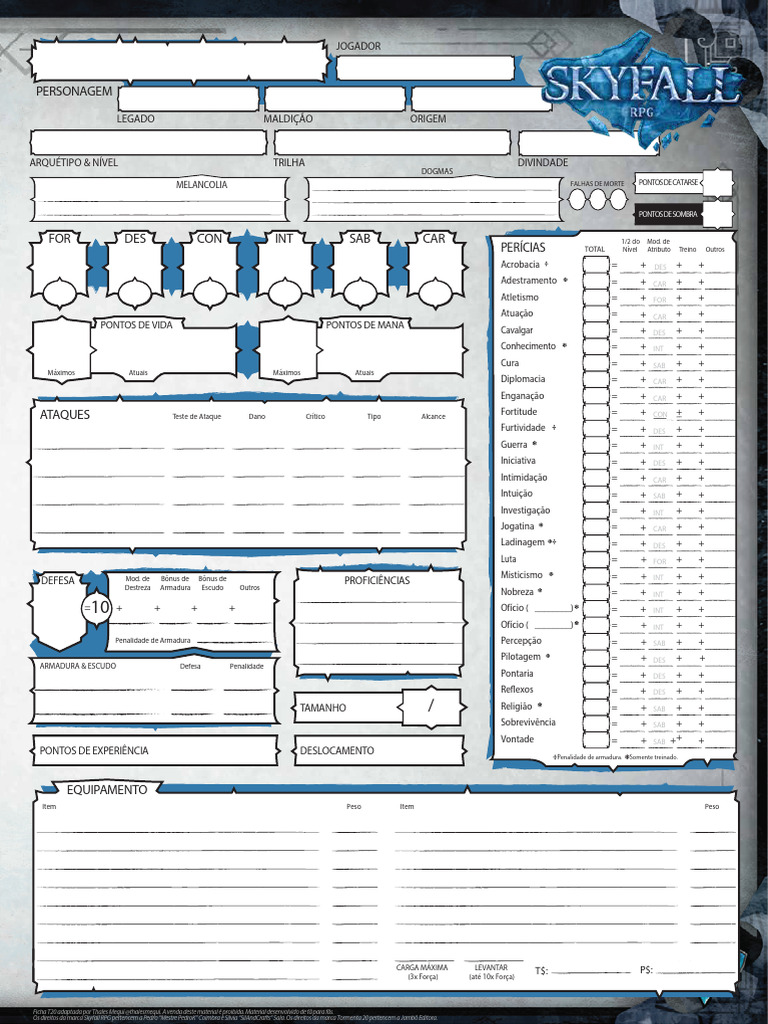 Ficha - Skyfall RPG (Fanmade) | PDF