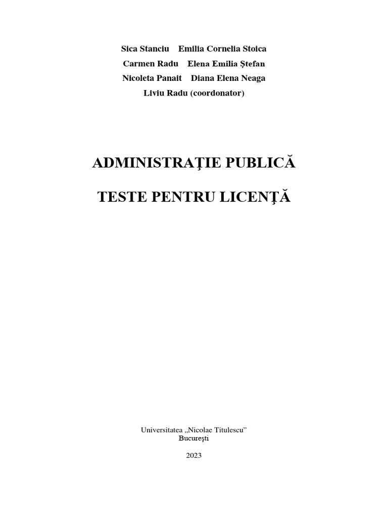 Administratie Publica - Teste Pentru Licenta - 2023 | PDF