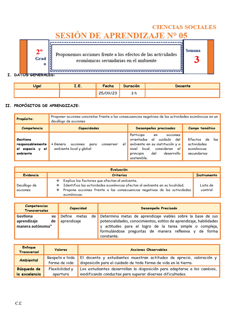 2° SESIÓN DE APRENDIZAJE SESIÓN 5-SEM.3-EXP.6-CC.SS | PDF | Aprendizaje | Evaluación