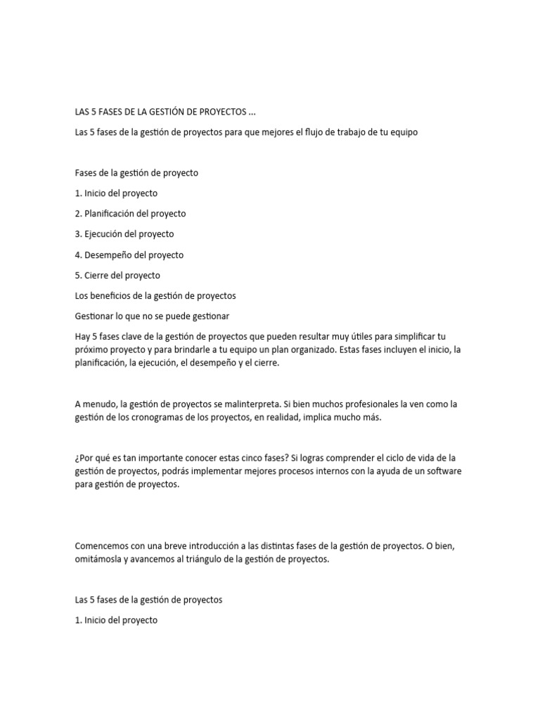 Las 5 Fases de La Gestión de Proyectos | PDF Las 5 Fases de La Gestión de Proyectos | PDF