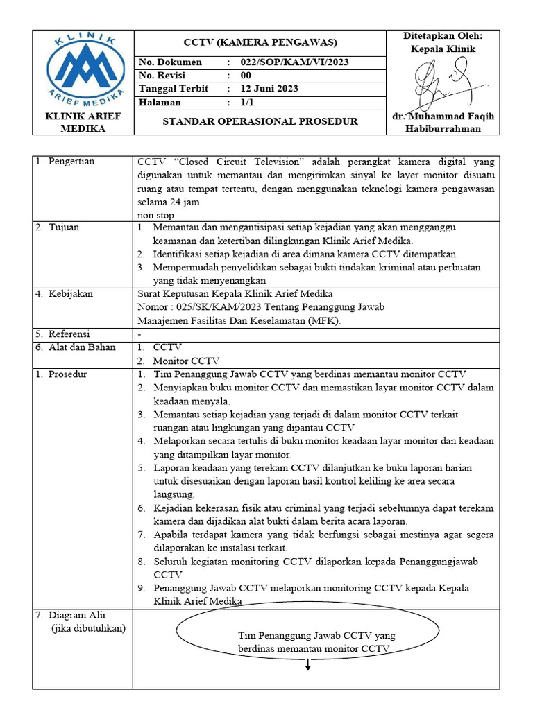 Sop CCTV Klinik Arief Medika | PDF | Teknologi & Rekayasa