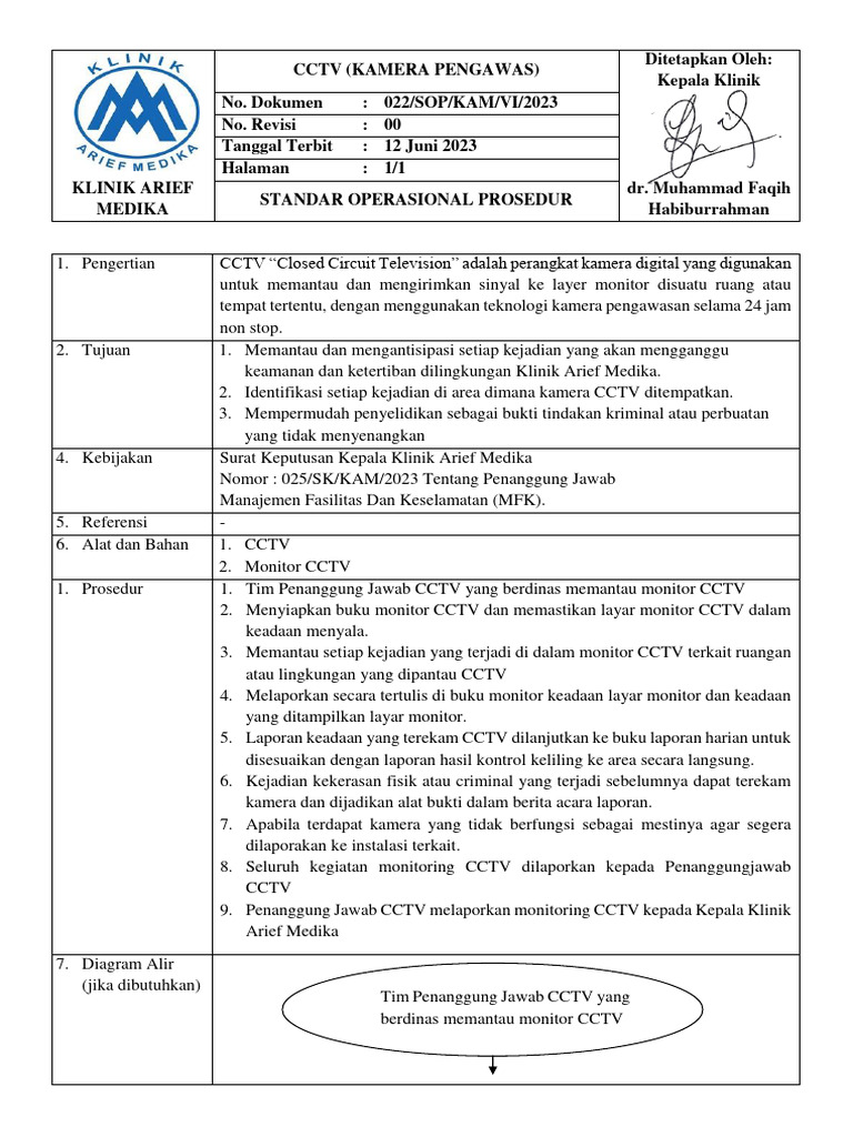 Prosedur Monitoring CCTV Klinik Arief Medika | PDF