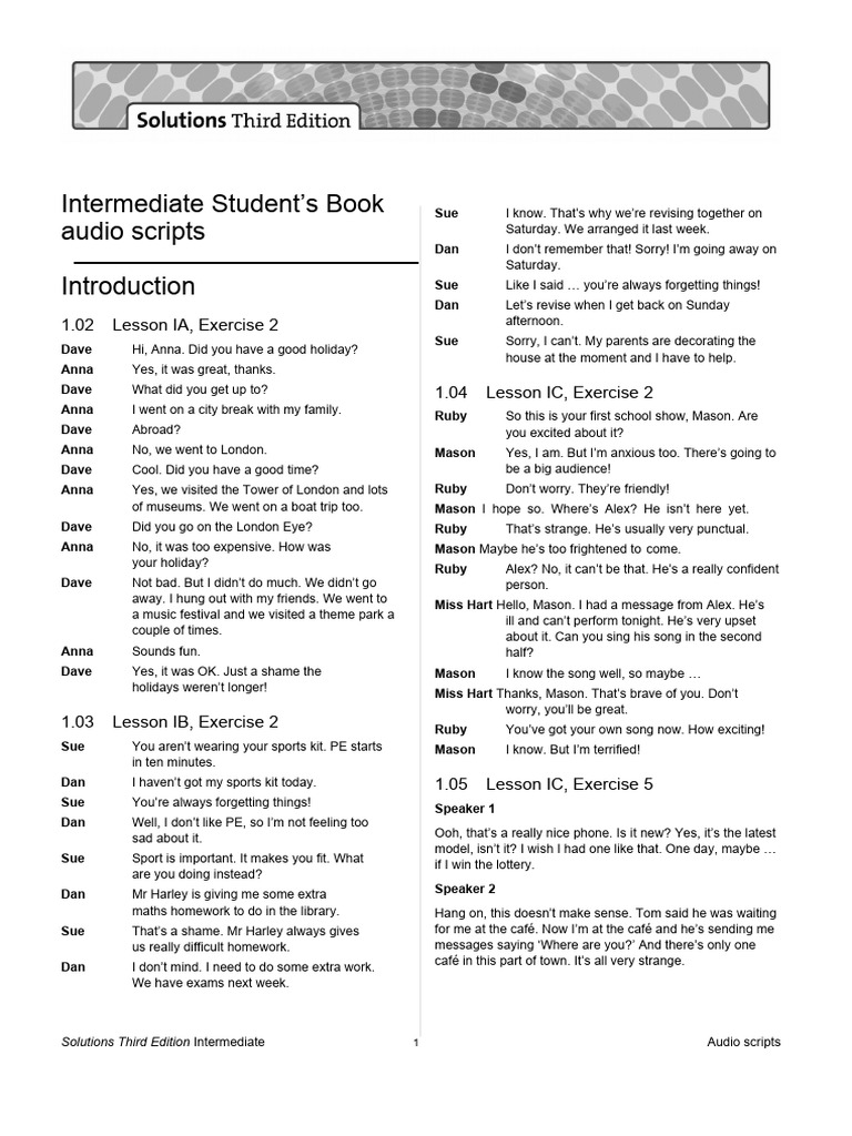 128 - 10 - Solutions Intermediate. Audio Scripts For SB - 2017. 3rd ...