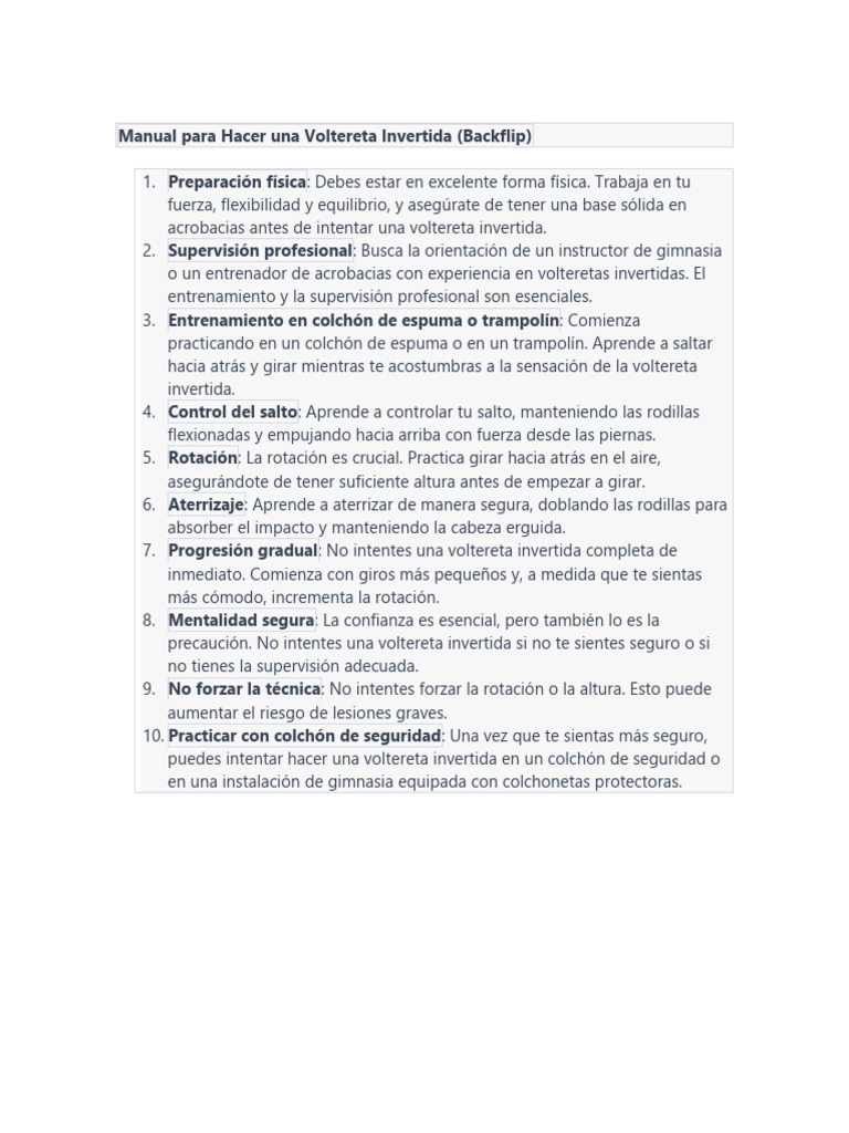 Manual para Hacer Una Voltereta Invertida | PDF