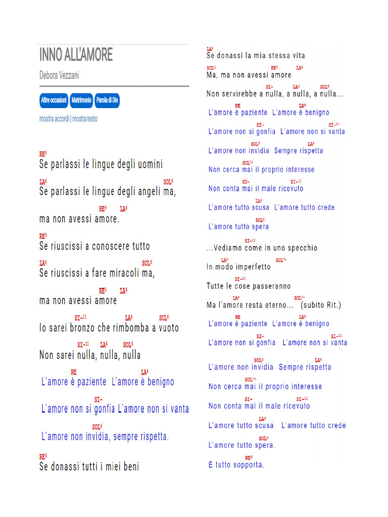 Inno All'amore Debora Vezzani | PDF