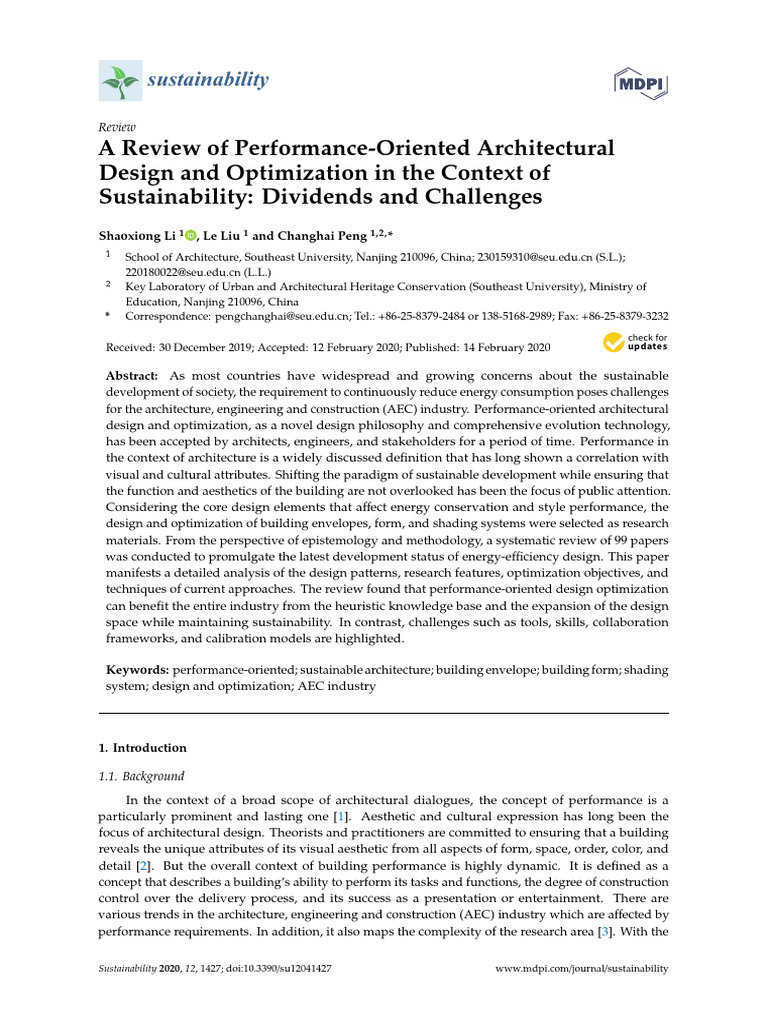 Li - Liu.Peng.2020.A Review of Performance-Oriented Arch and Opt Sustainability | PDF ...