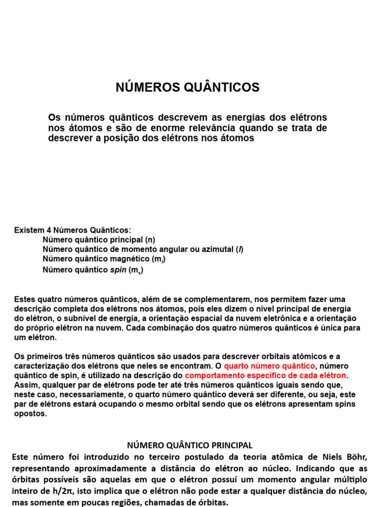 Números Quânticos: Definições e Funções | PDF | Métodos e Materiais de ...