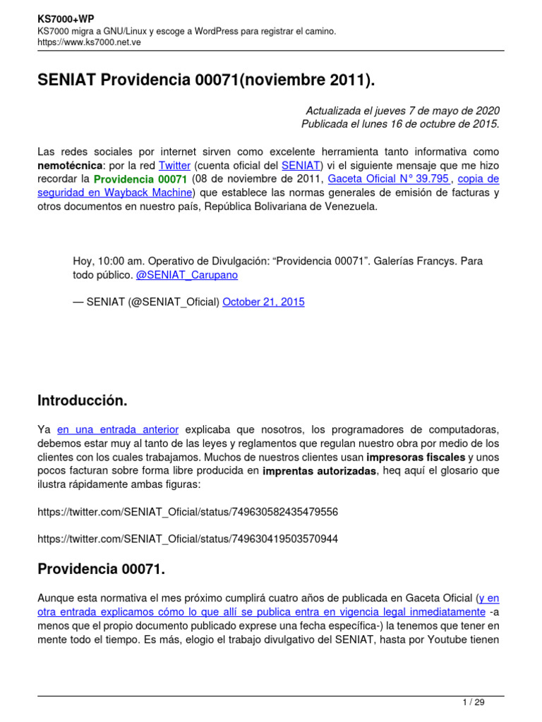 seniat-providencia-00071 | PDF | Factura | Impuestos