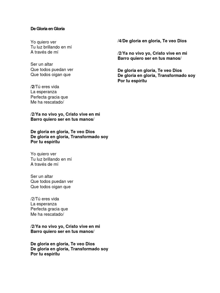 De Gloria en Gloria Letra Varios | PDF | Religión y espiritualidad