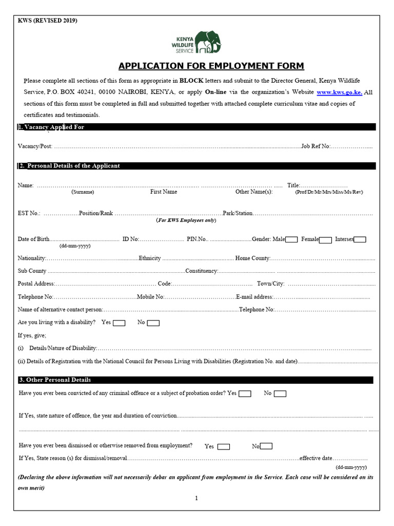 Revised Kws Employment Application Form | PDF | Career & Growth | Finance & Money Management
