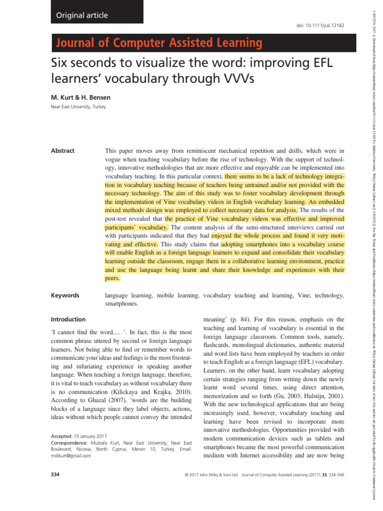 Computer Assisted Learning 2017 Kurt Six Seconds To Visualize The | PDF | Learning | English As ...