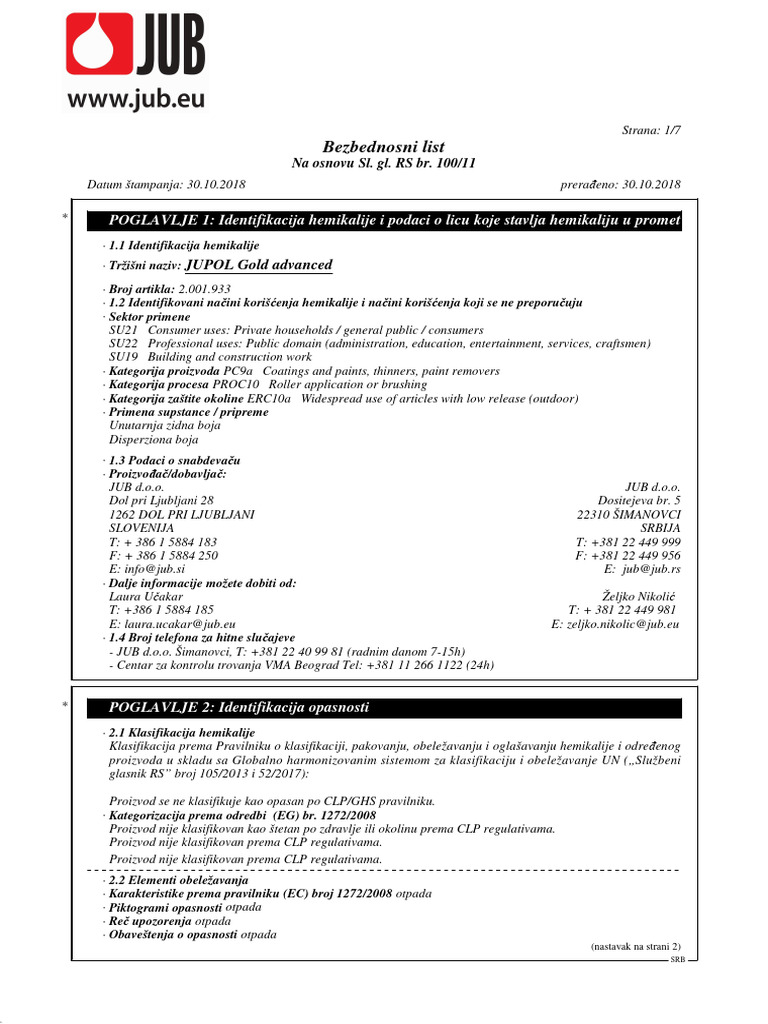 JUPOL Gold Advanced VL SRB 2018 10 30 | PDF