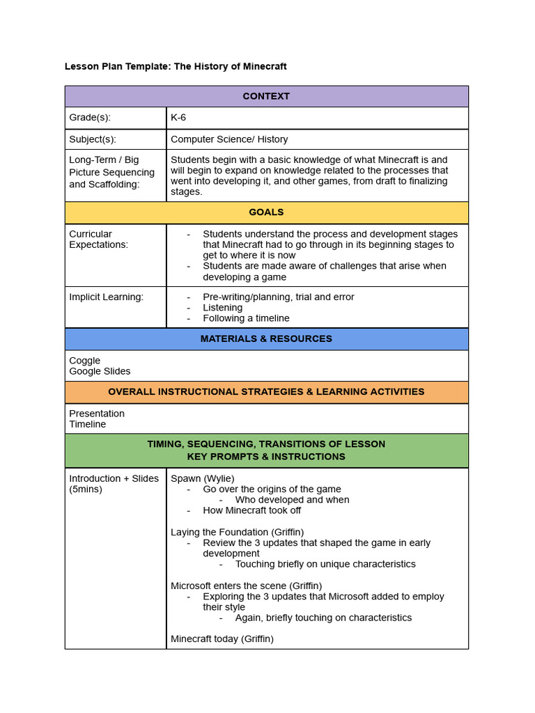 3508 Micro Teach Lesson Plan | PDF | Lesson Plan | Minecraft