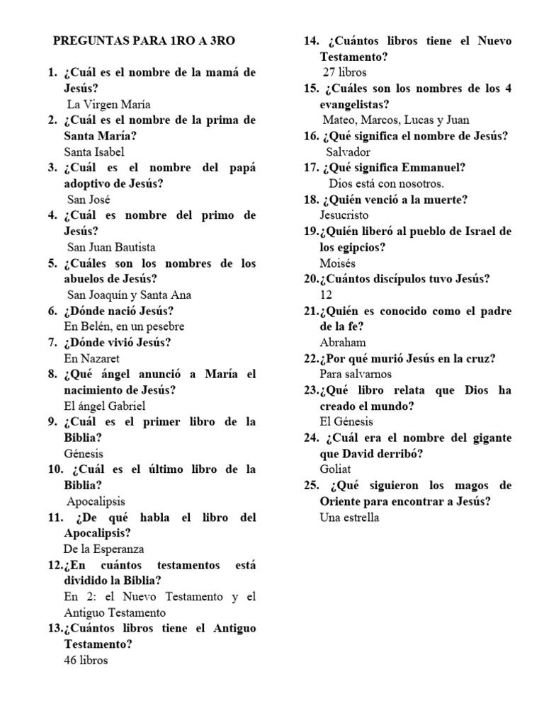 Preguntas para El Mes de La Biblia | PDF | Jesús | María, madre de Jesús