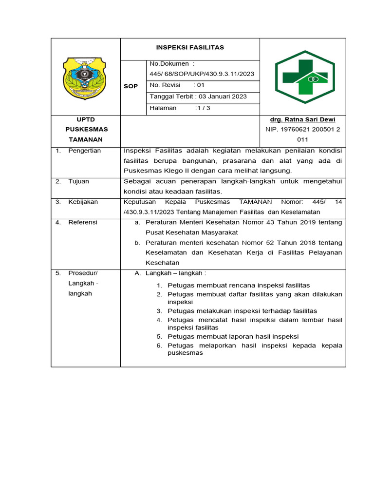 Sop Inspeksi Fasilitas | PDF