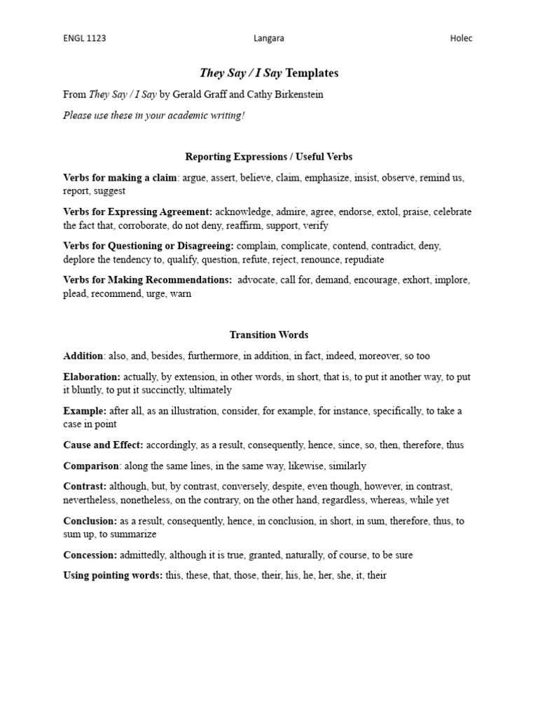 They Say / I Say Templates for Writing | PDF