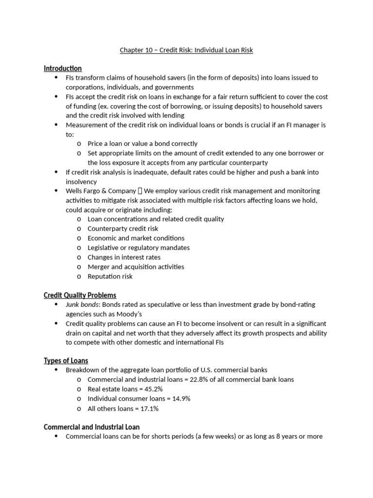 Chapter 10 Credit Risk | PDF