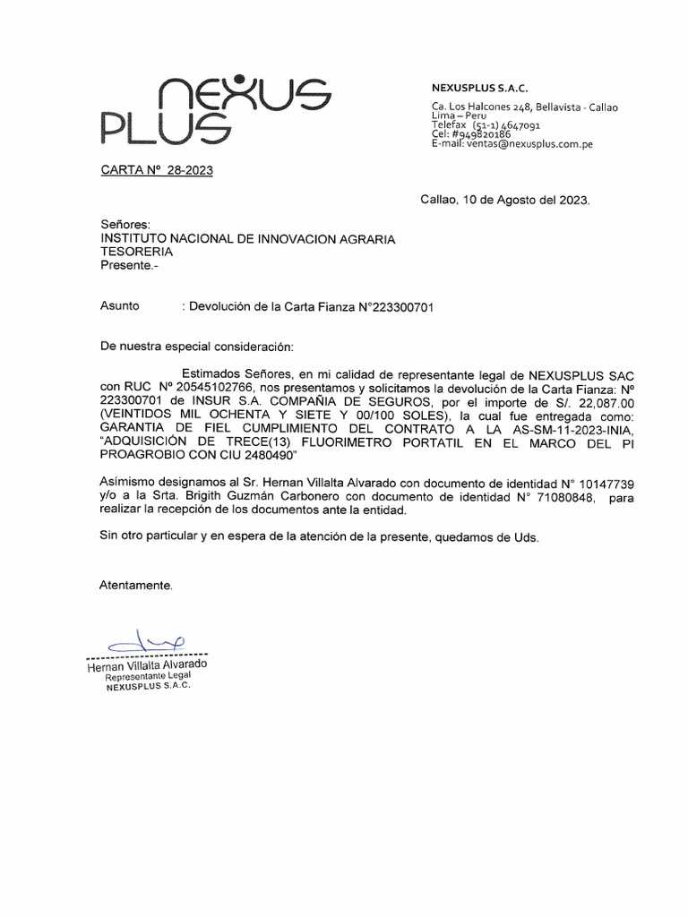 Modelo Carta Devolucion | PDF