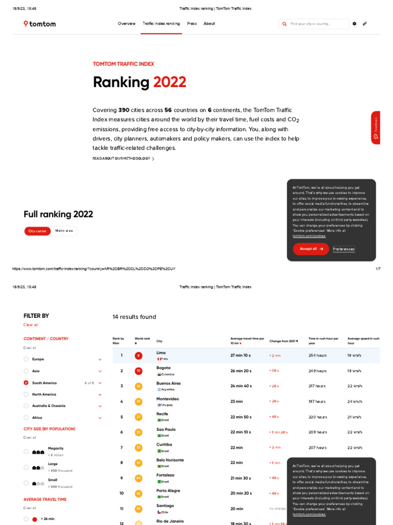 Traffic Index Ranking - TomTom Traffic Index | PDF | Brazil | Transport