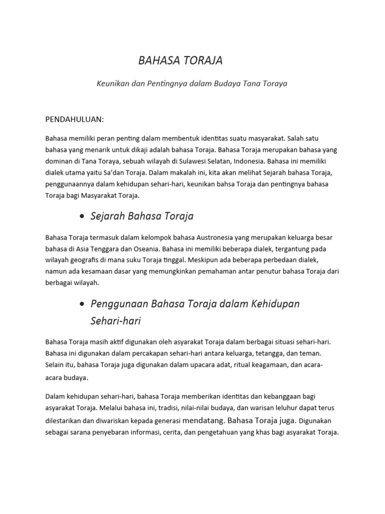 Keunikan dan Pentingnya Bahasa Toraja | PDF | Seni & Disiplin Bahasa