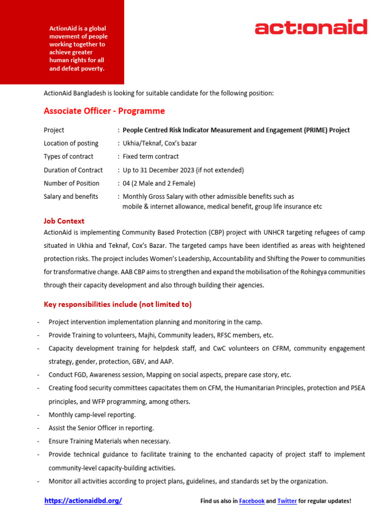 Associate Officer Job at ActionAid | PDF | Capacity Building