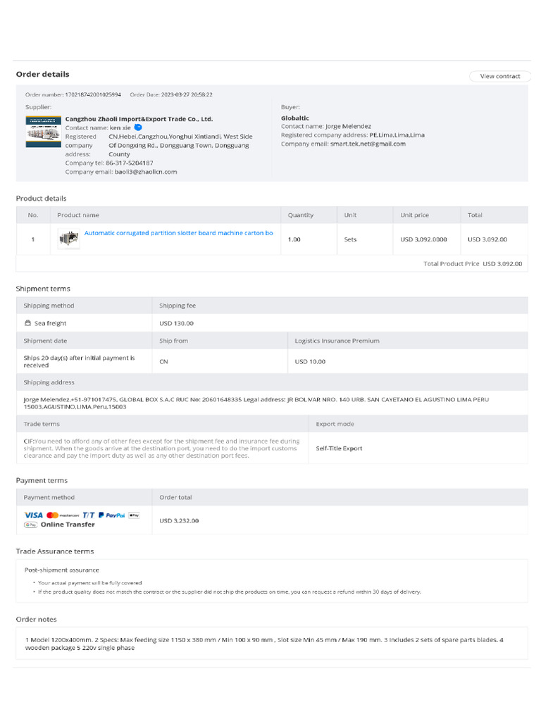 Orden de Venta Global Box Sac - Máquina de Partición | PDF | Wire ... Orden de Venta Global Box Sac - Máquina de Partición | PDF | Wire ...
