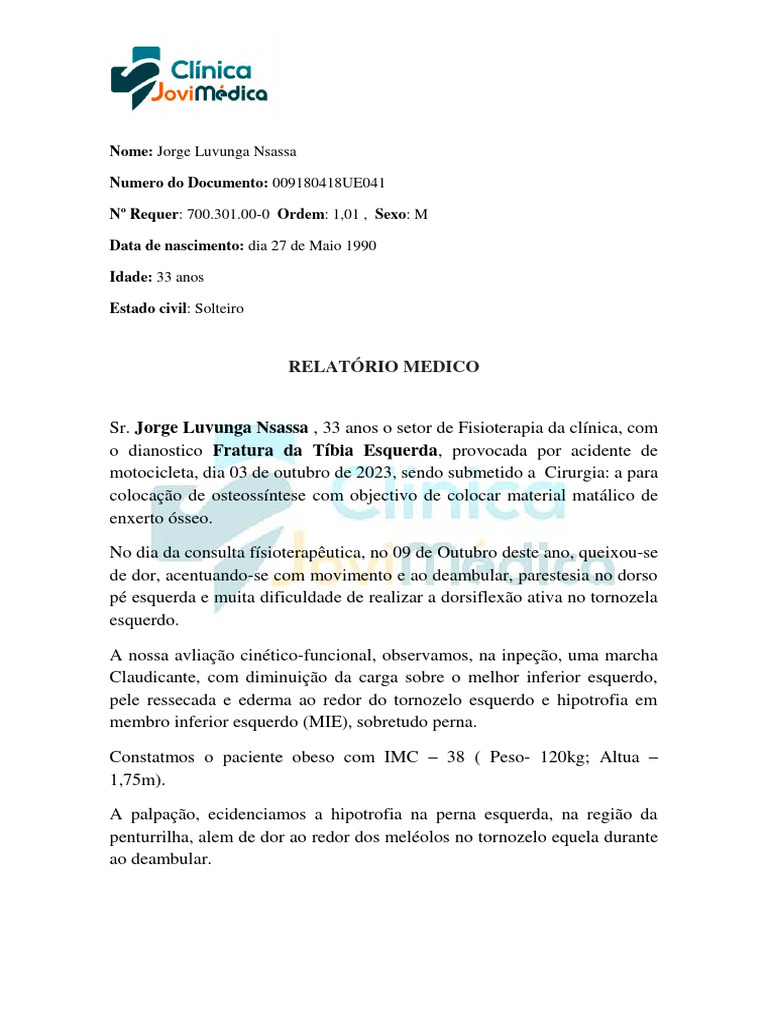 Relatorio Do Medico 1 | PDF | Joelho | Anatomia humana