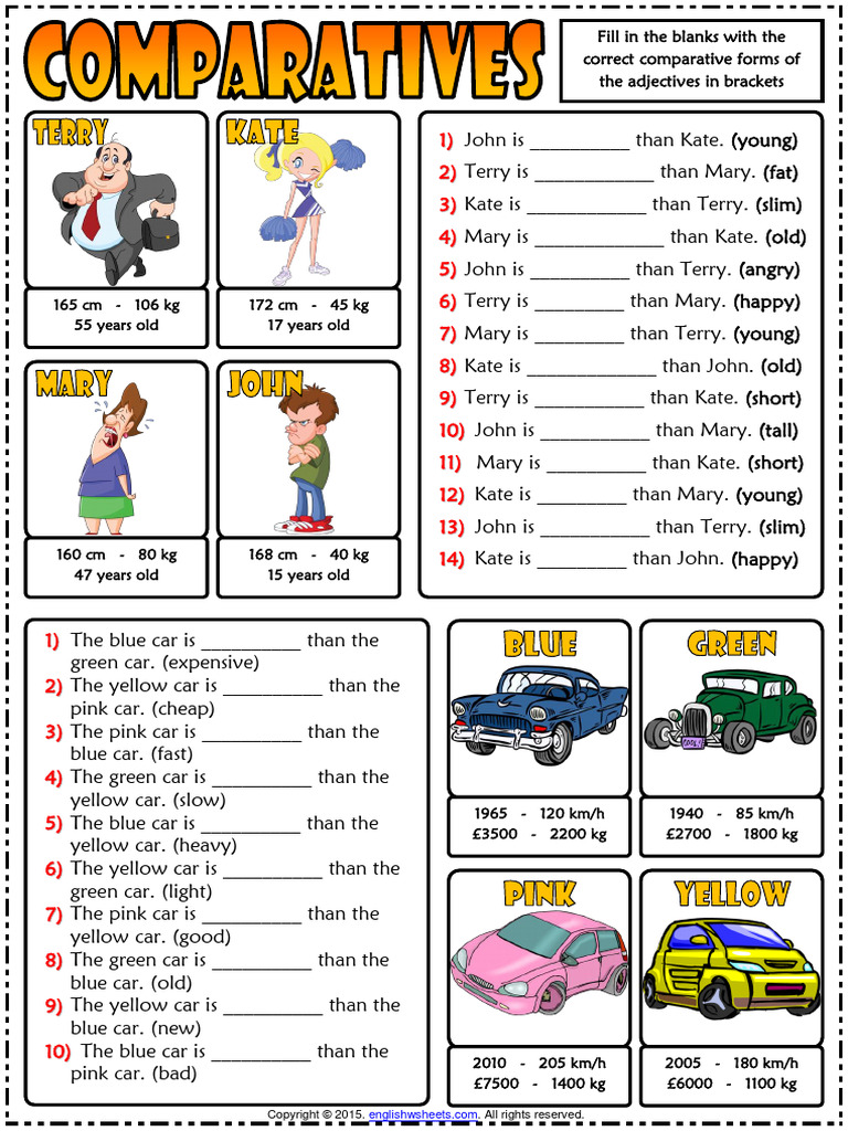 Comparative Forms of Adjectives Esl Grammar Gap Fill Exercises ...