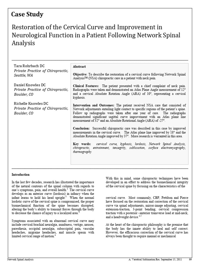Restoration of The Cervical Curve and Improvement in Neurolo | PDF ...