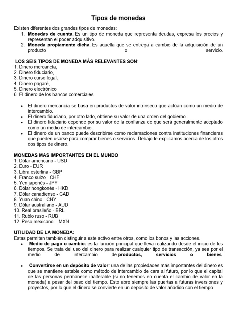 Clasificación de tipos de monedas | PDF