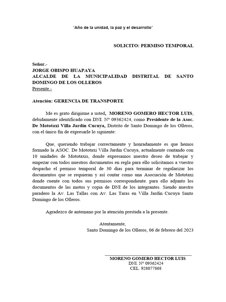 Solicito Permiso Temporal | PDF