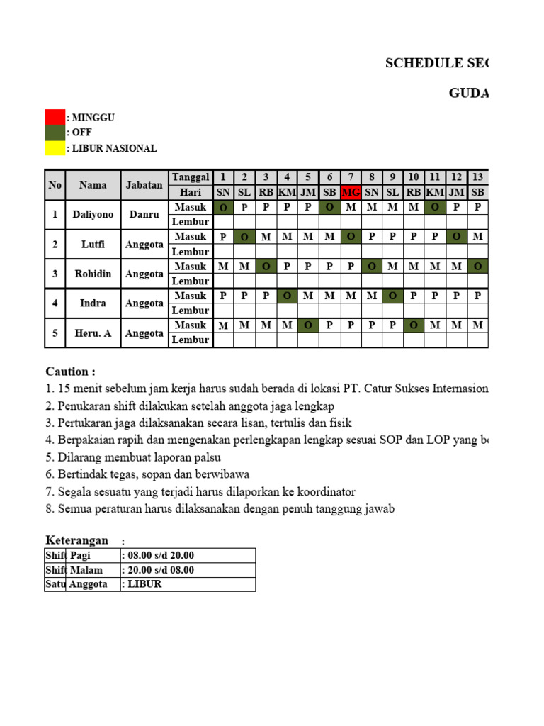 Schedule PT. CSI Agustus 2022 | PDF