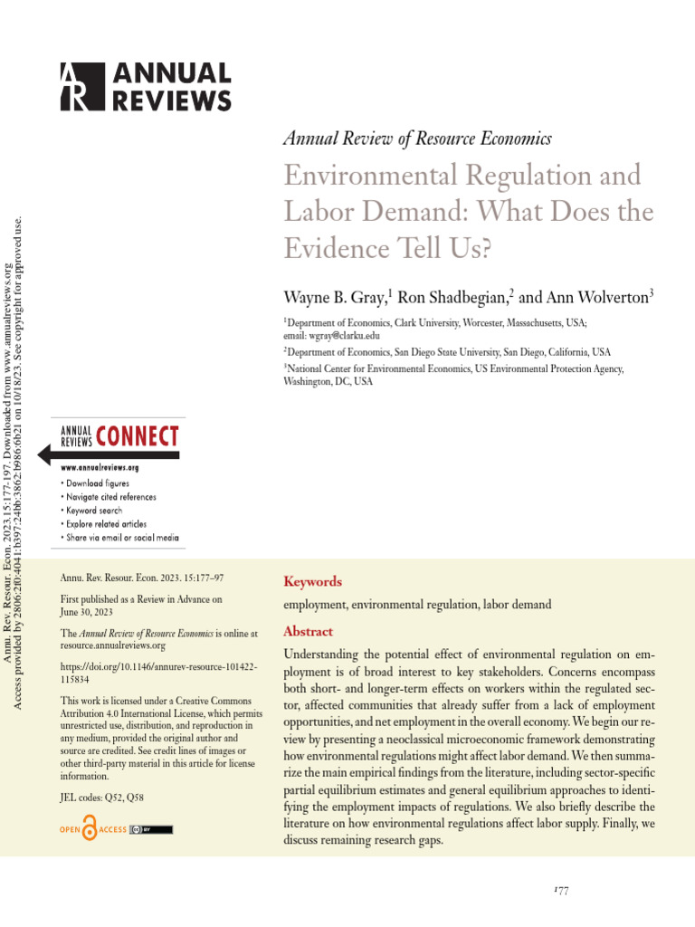 Gray Et Al 2023 Environmental Regulation and Labor Demand What Does The ...