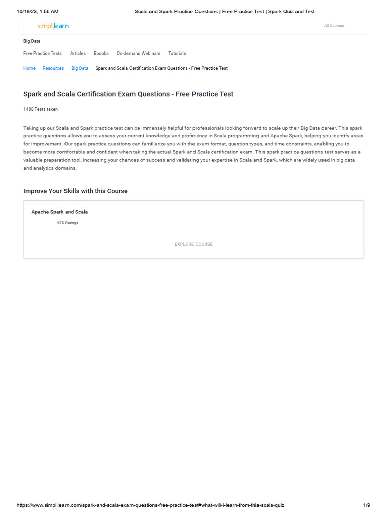 Free Scala and Spark Practice Test | PDF | Apache Spark | Cluster Analysis
