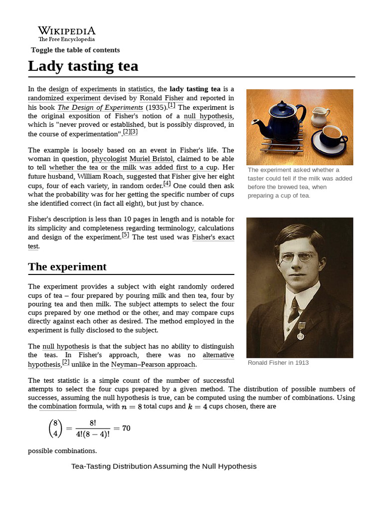 Lady Tasting Tea | PDF | Statistical Hypothesis Testing | Observation