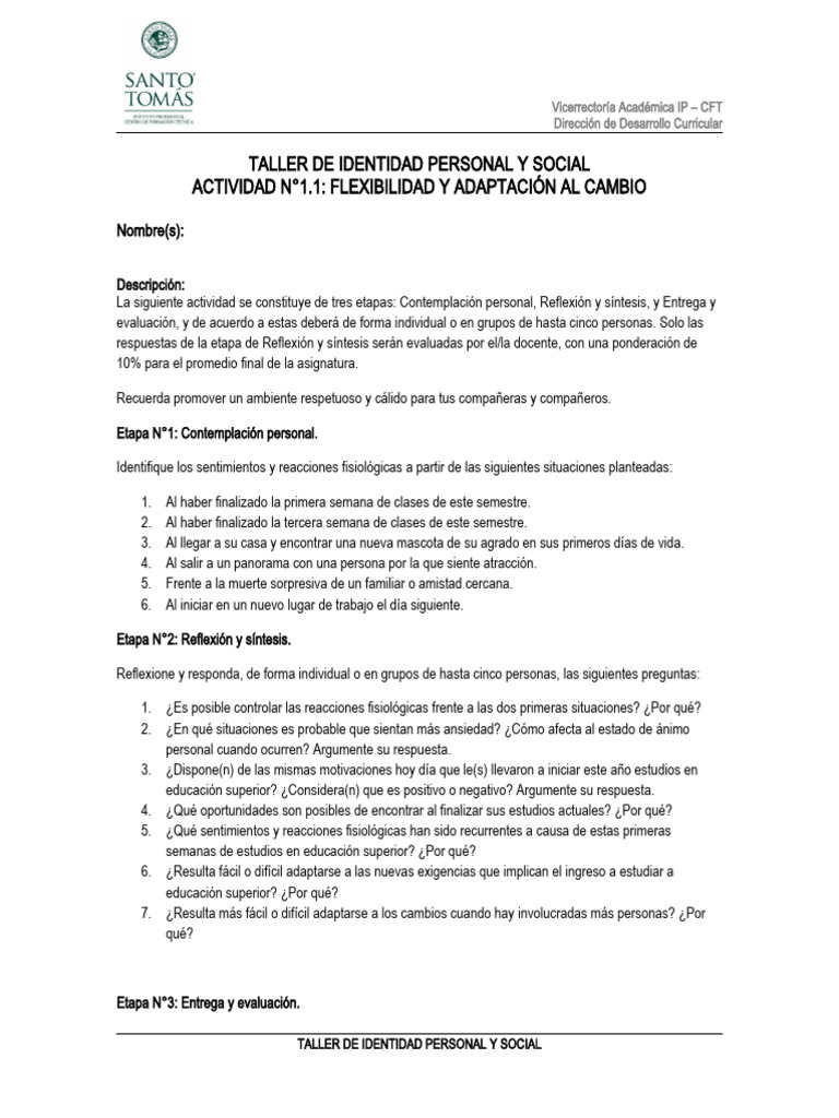 Actividad 1 (10%) - Taller de Identidad Personal y Social | PDF ...