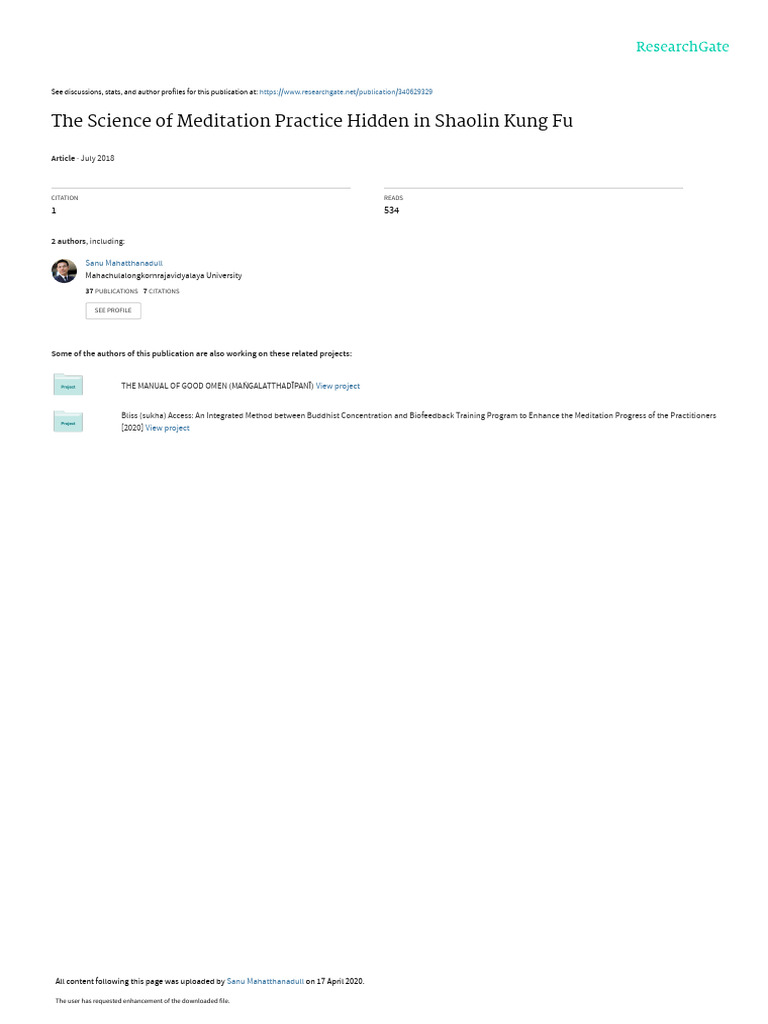 Shaolin Meditation Science | PDF | Shaolin Monastery | Chinese Martial Arts