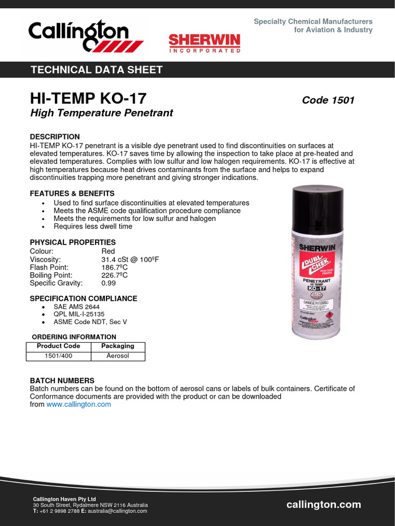 High Temp Penetrant Aerosol Overview | PDF | Specification (Technical ...