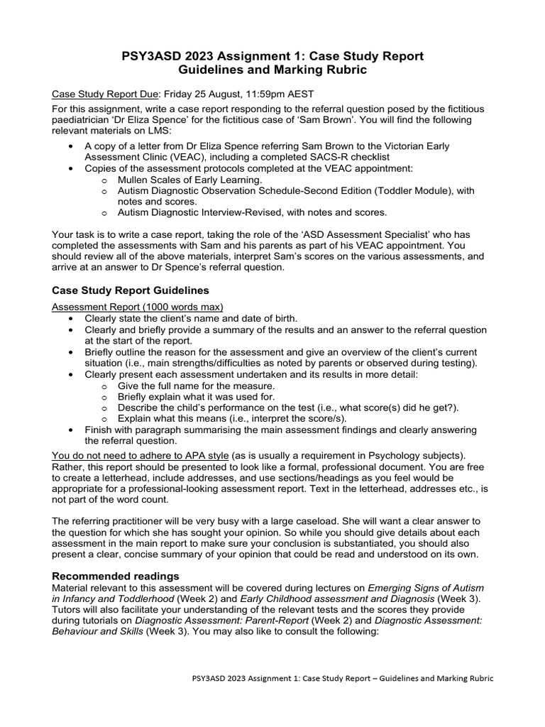 Autism Case Study Report Guidelines | PDF