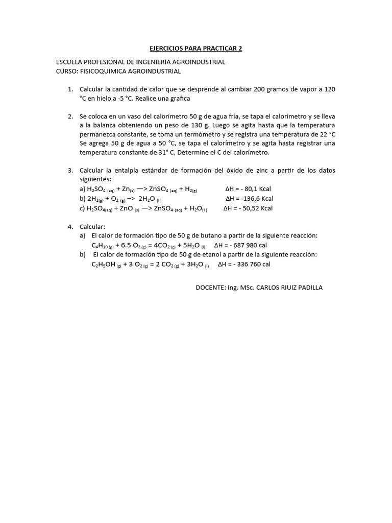 Ejercicios Fisicoquimica. 2 | PDF