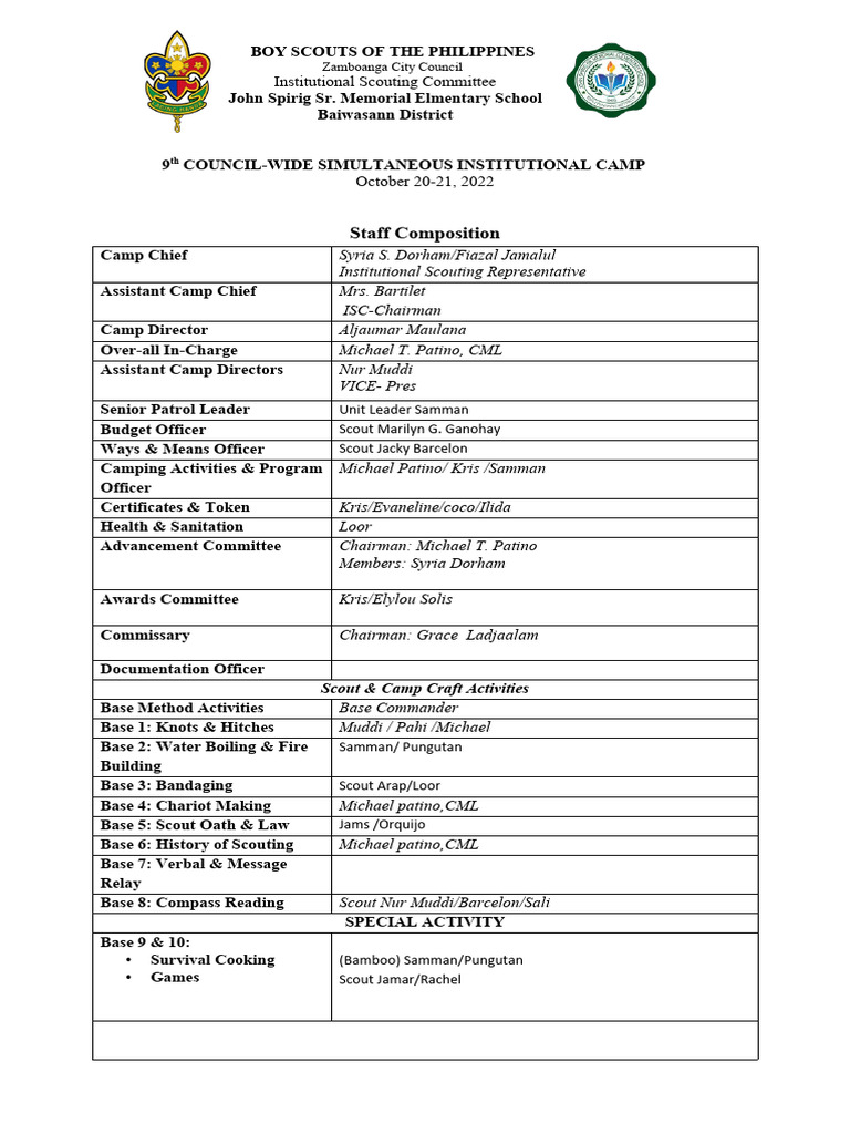 Insti CAMP Program | PDF | Scouting | Youth Movements