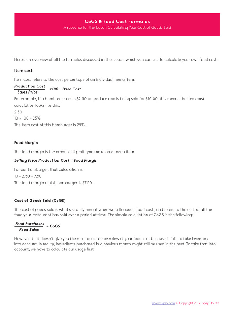 Basics Understanding of COGS and Food Cost 1681414811 | PDF | Cost Of ...