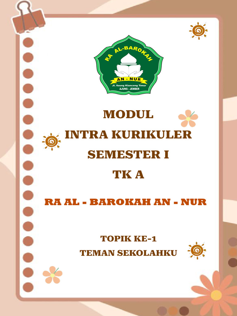 Topik 1 Albar Teman Sekolahku Modul Intrakr Tk A Pdf