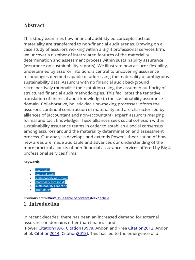 Abstract | PDF | Audit | Financial Audit