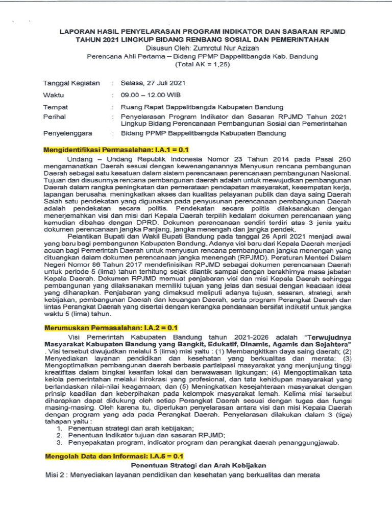 Laporan Pemetaan Program Dan Indikator - Zumrotul | PDF