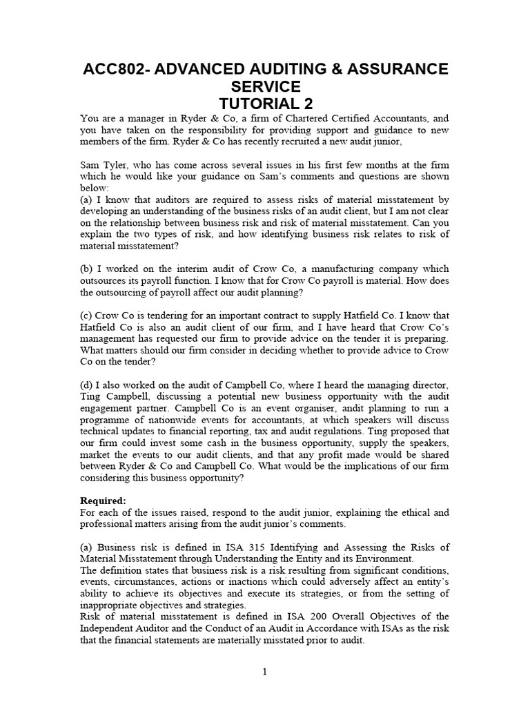 Tut 2 Answers Pdf Audit Risk 